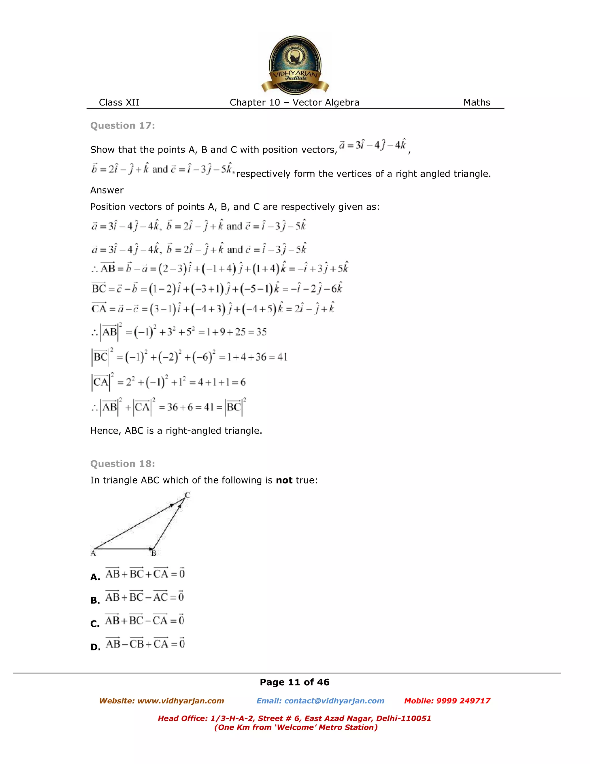 Chapter 10 vector_algebra | PDF