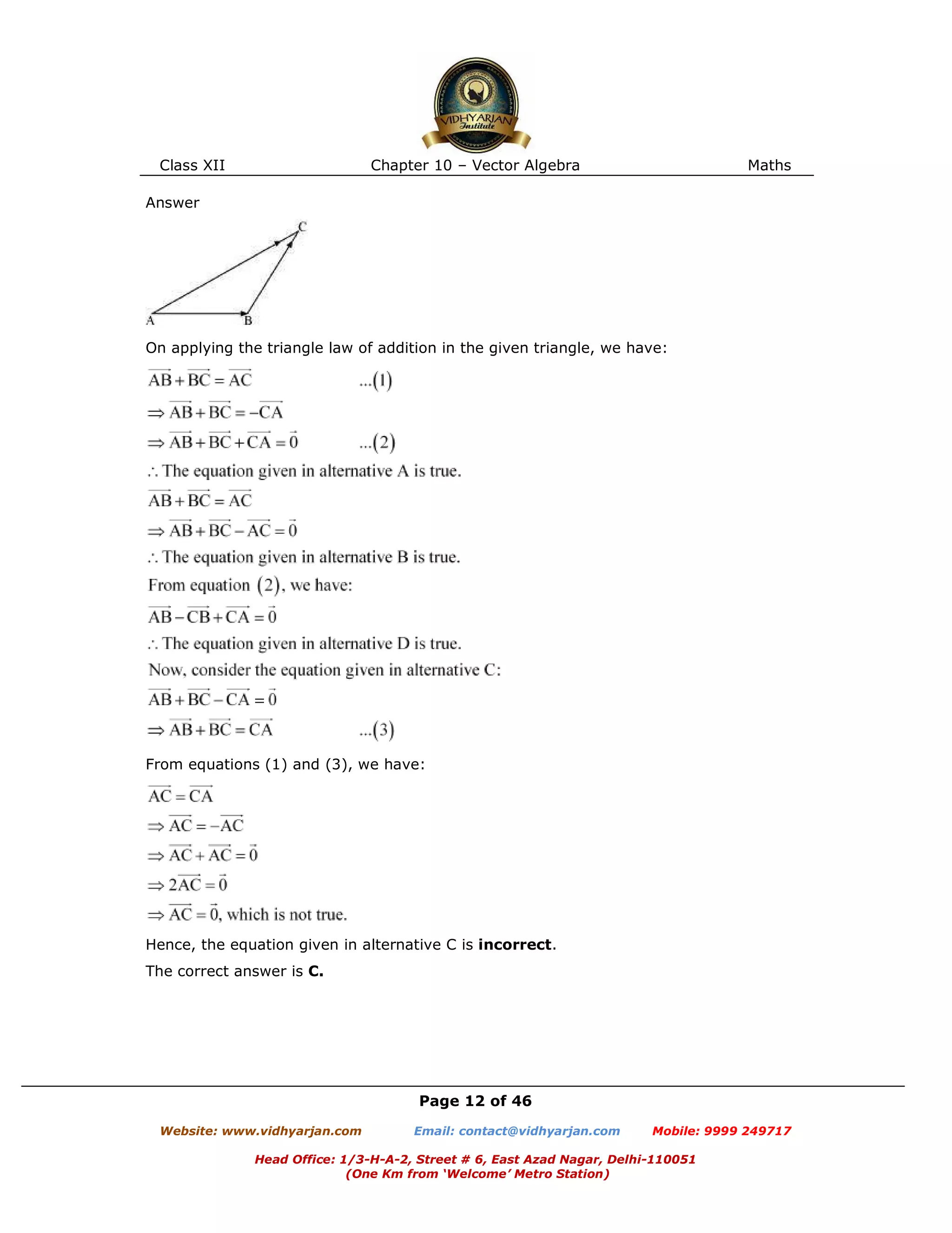 Chapter 10 vector_algebra | PDF