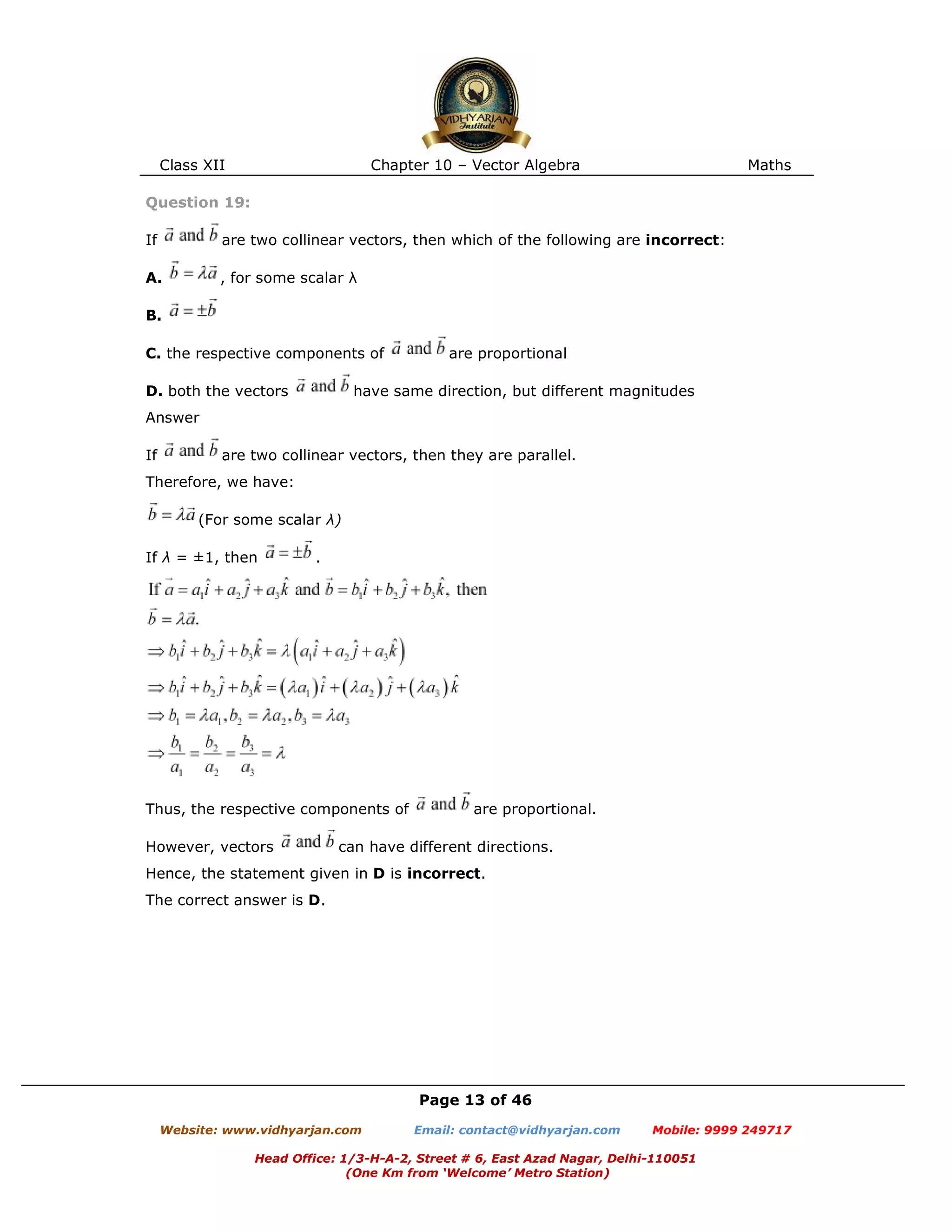 Chapter 10 vector_algebra | PDF