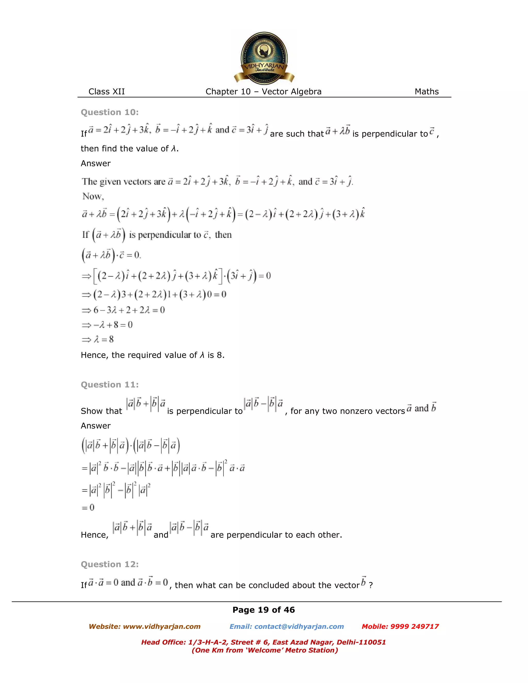 Chapter 10 vector_algebra | PDF