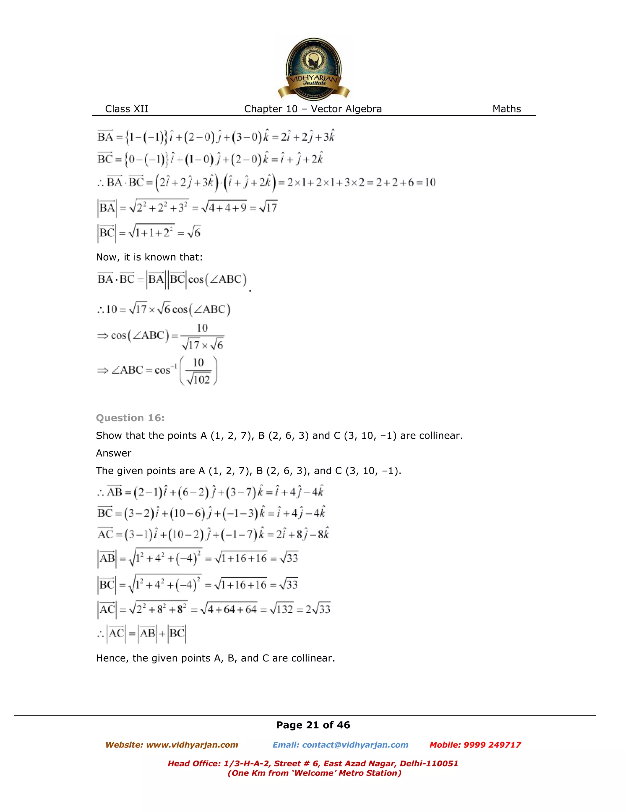 Chapter 10 vector_algebra | PDF