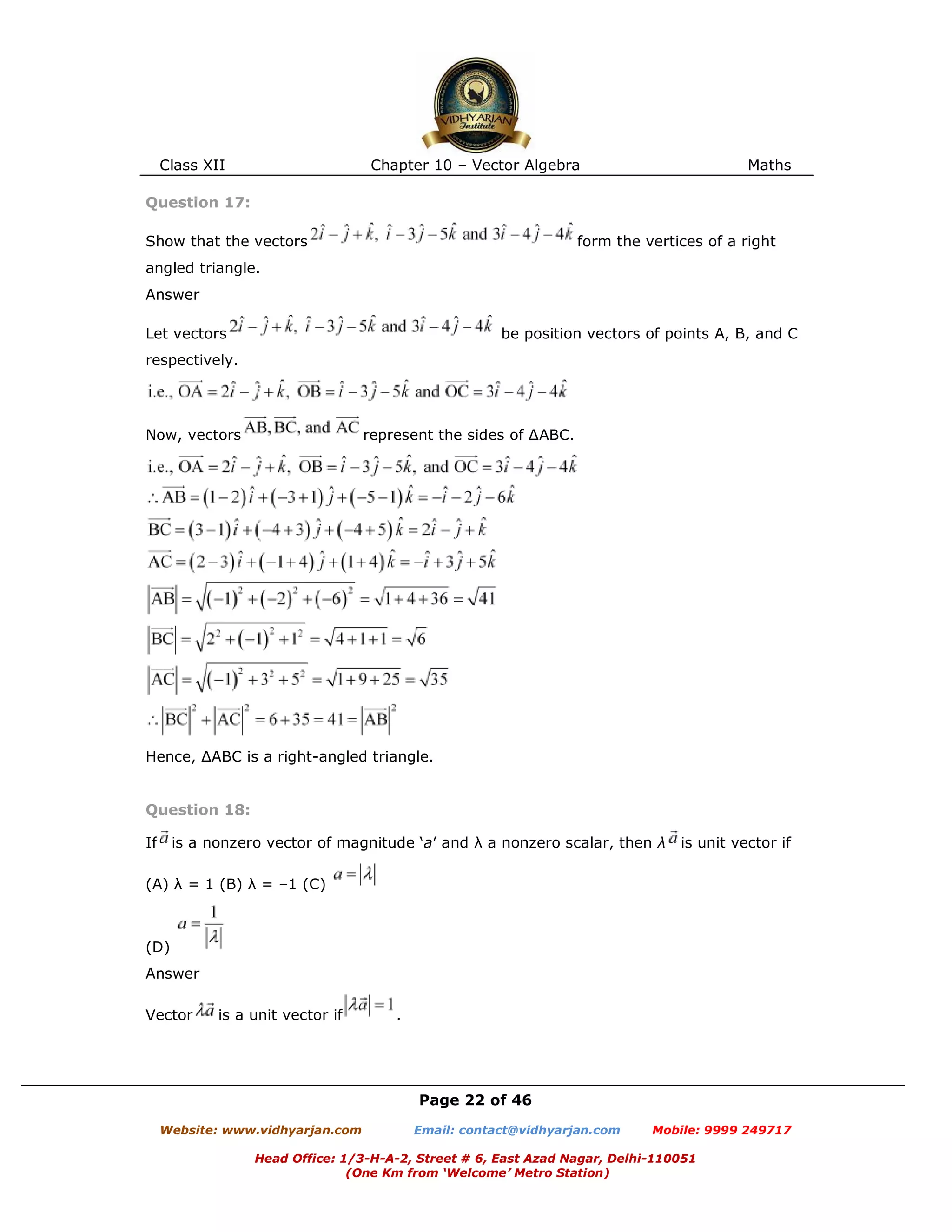 Chapter 10 vector_algebra | PDF