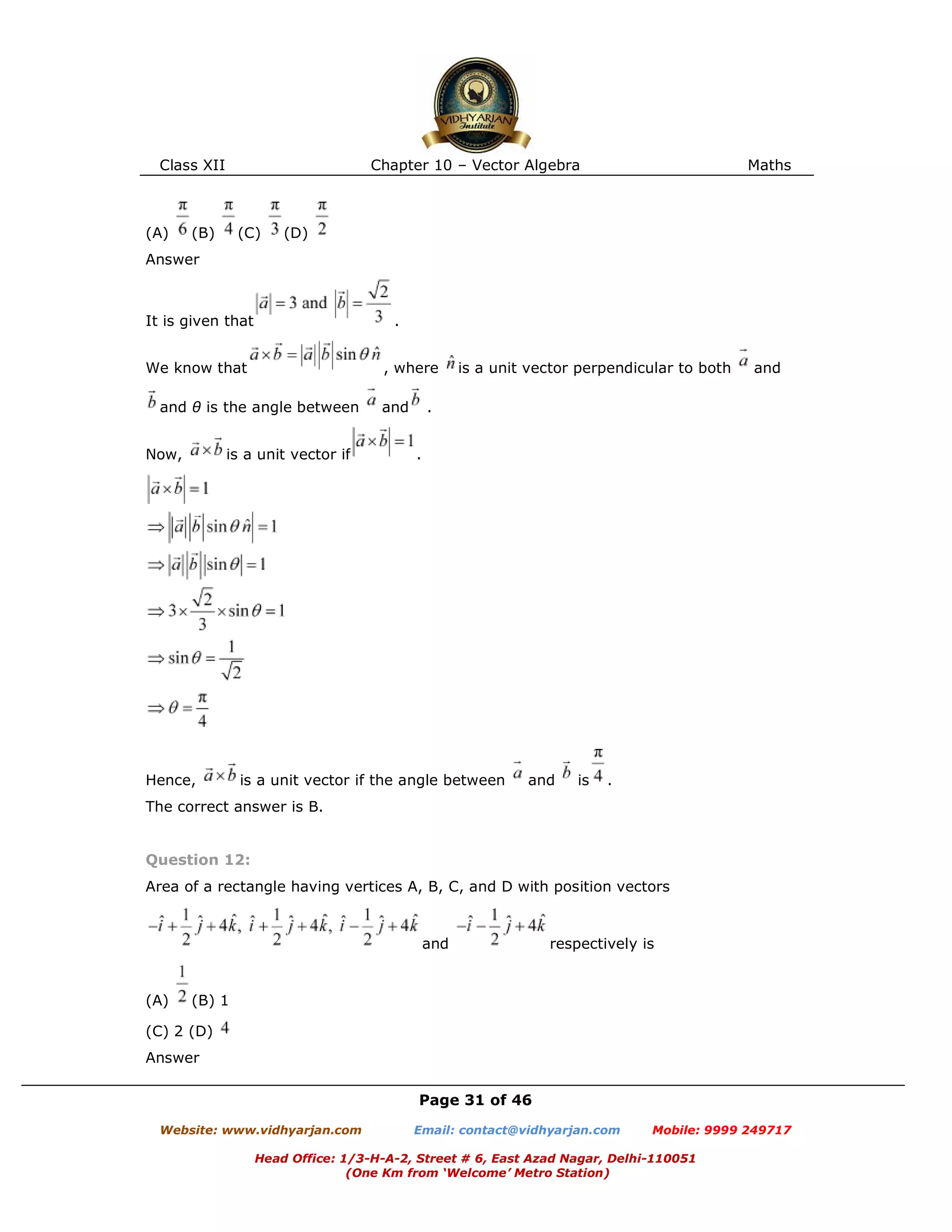 Chapter 10 vector_algebra | PDF