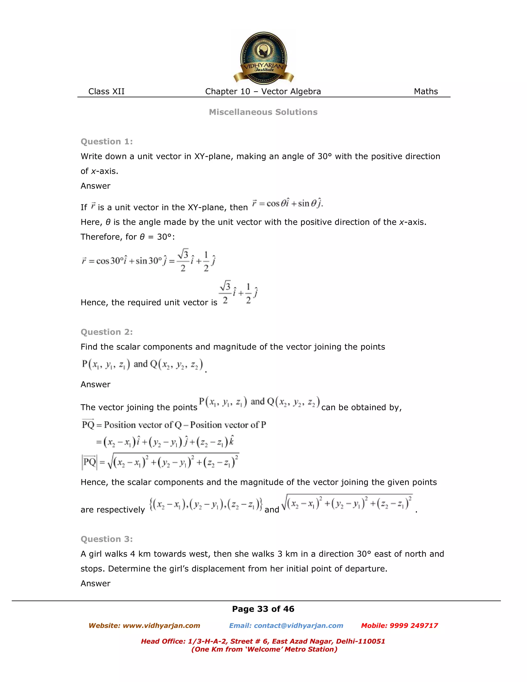 Chapter 10 vector_algebra | PDF