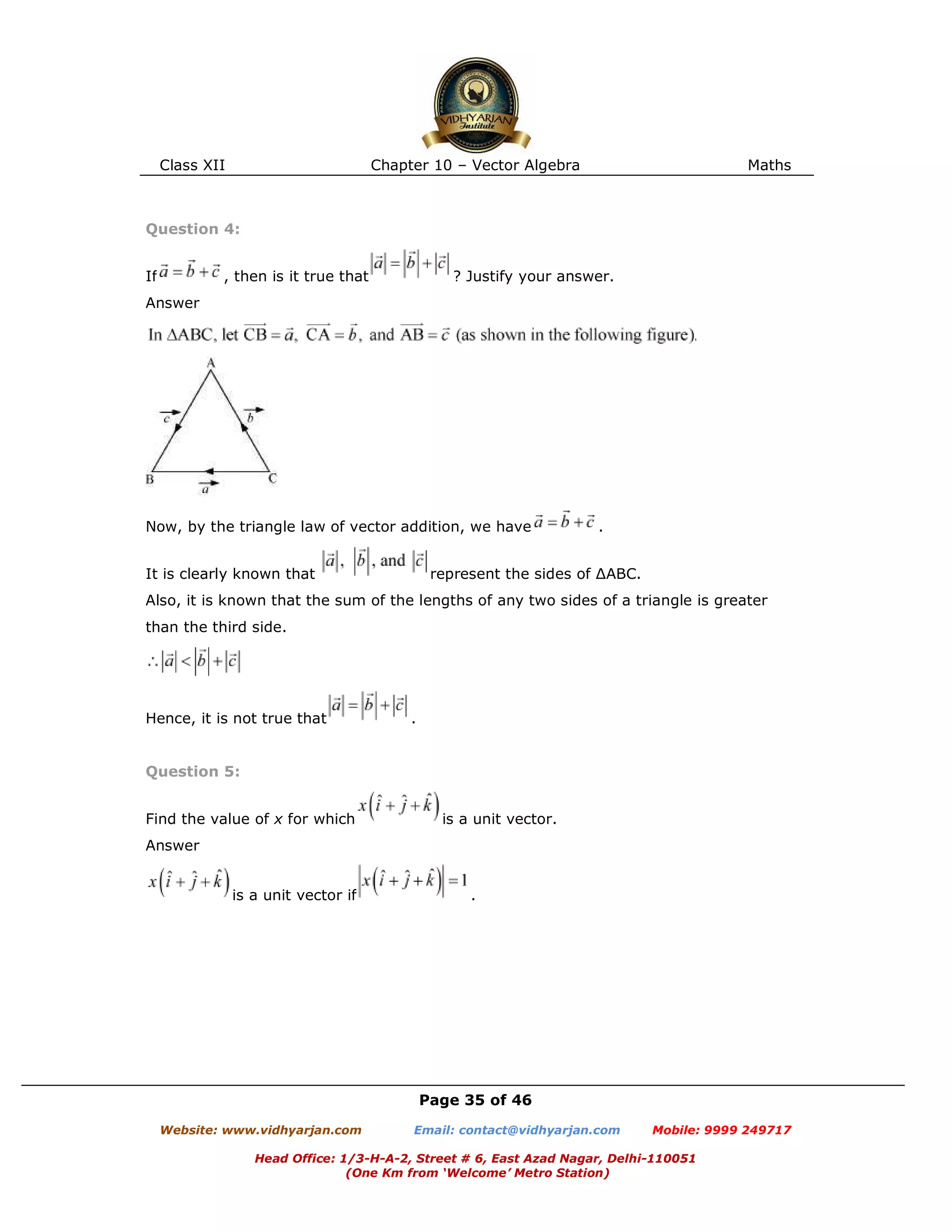 Chapter 10 vector_algebra | PDF