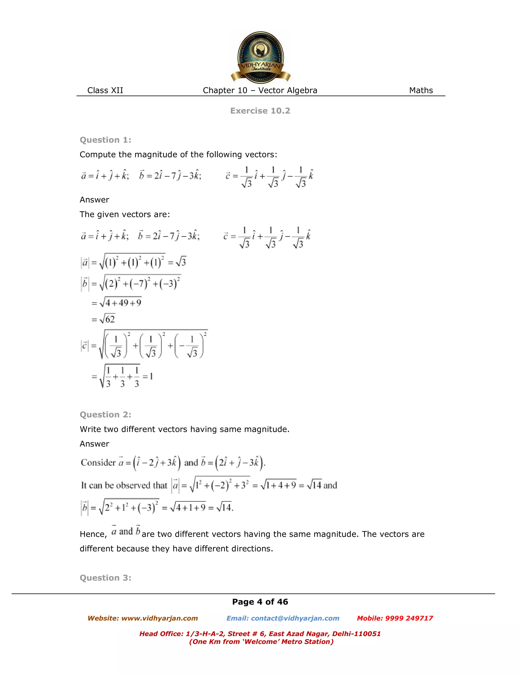 Chapter 10 vector_algebra | PDF