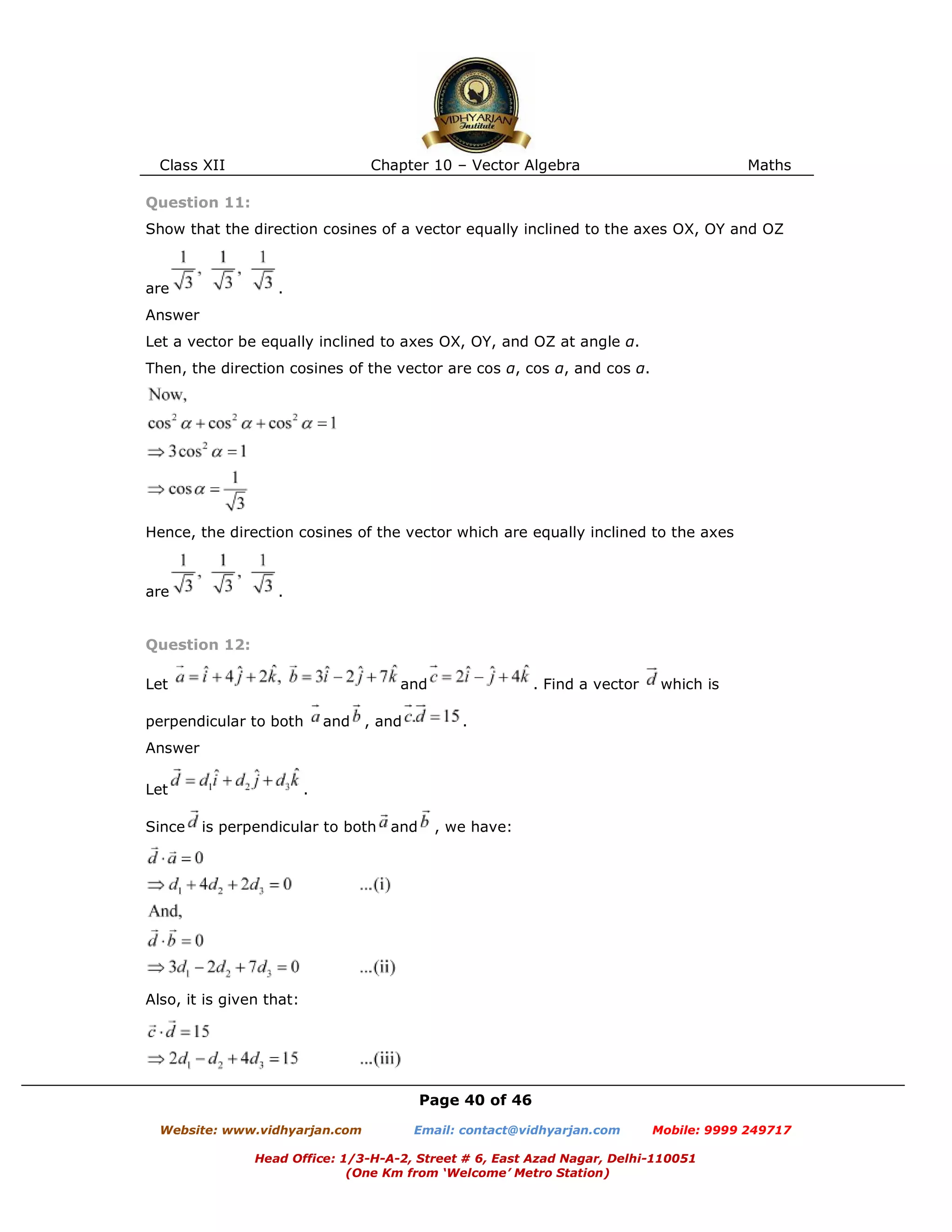 Chapter 10 vector_algebra | PDF