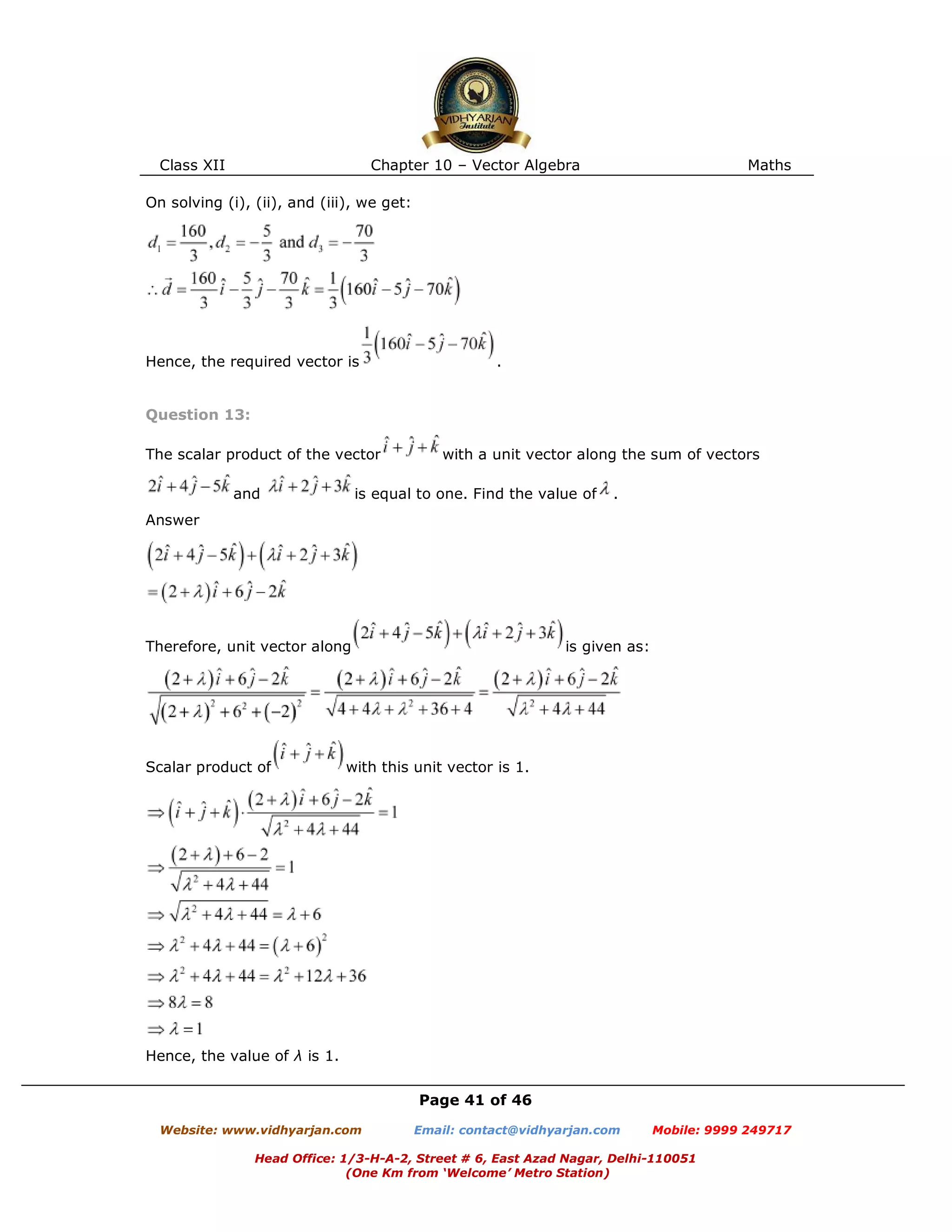 Chapter 10 vector_algebra | PDF