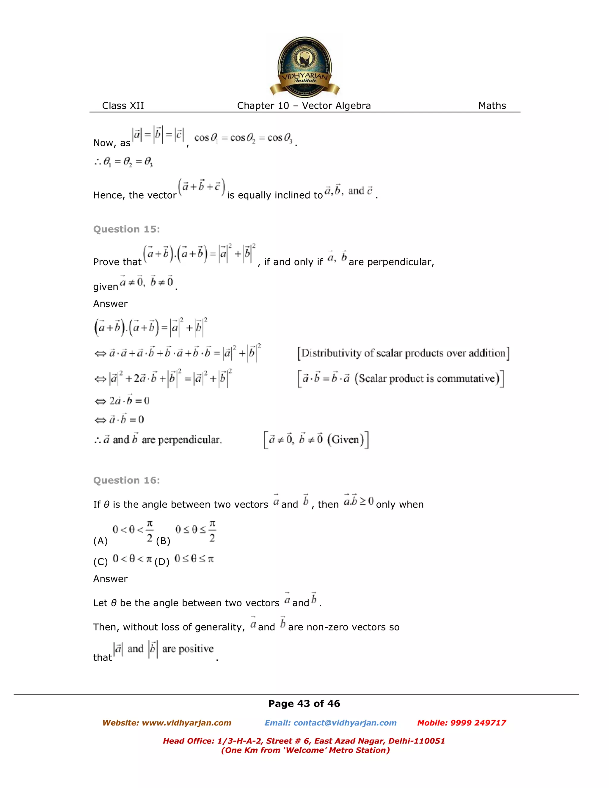 Chapter 10 vector_algebra | PDF