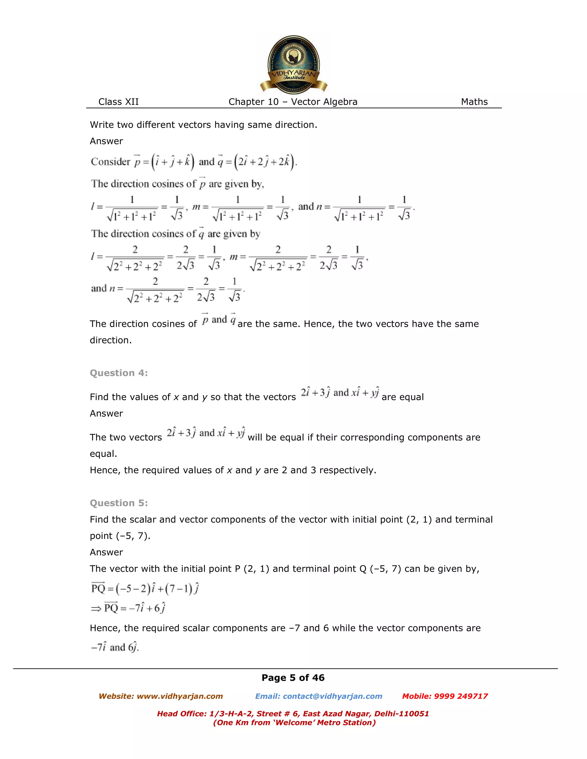 Chapter 10 vector_algebra | PDF