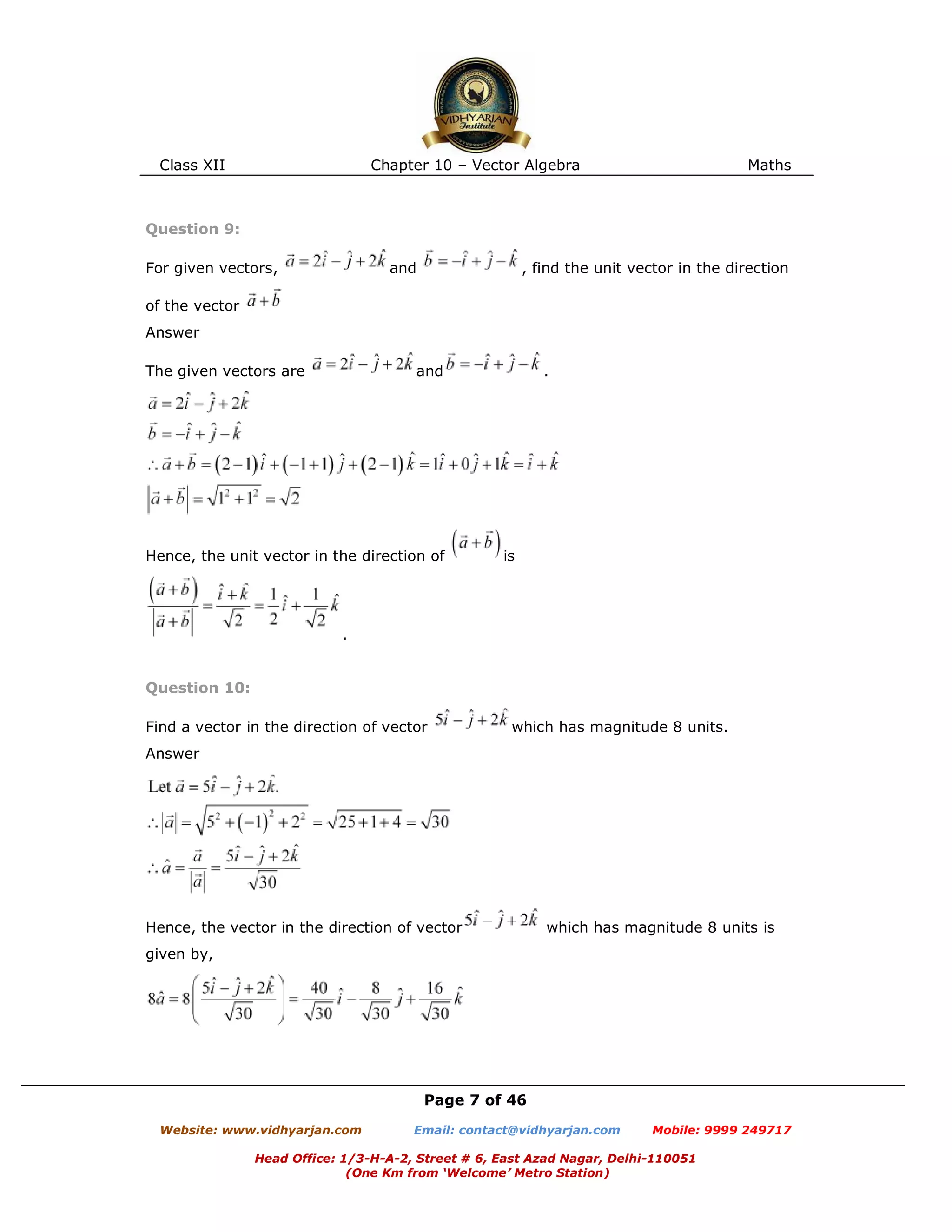 Chapter 10 vector_algebra | PDF