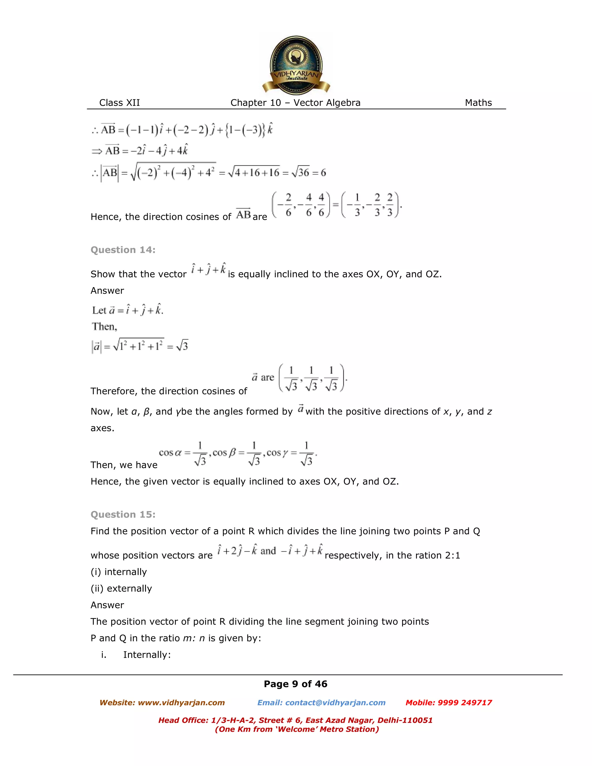 Chapter 10 vector_algebra | PDF