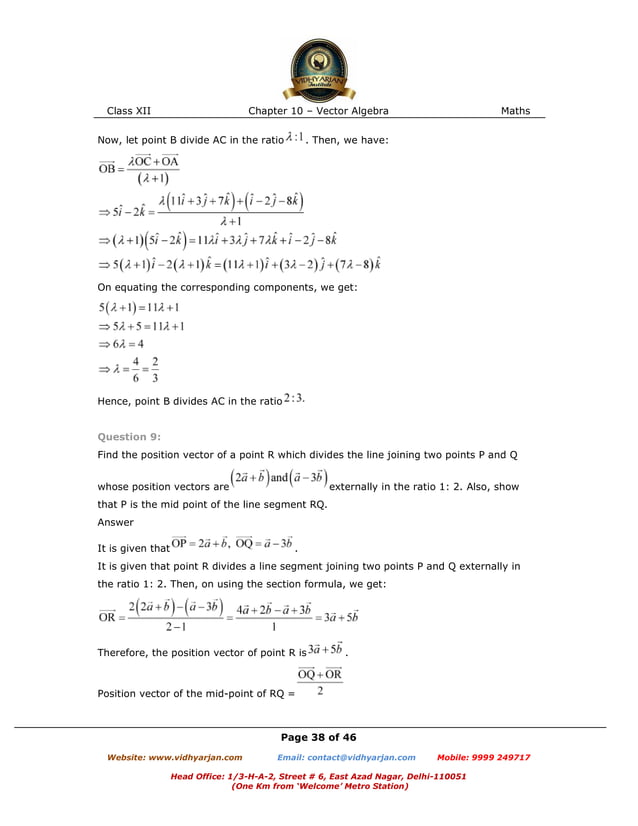 Chapter 10 vector_algebra | PDF