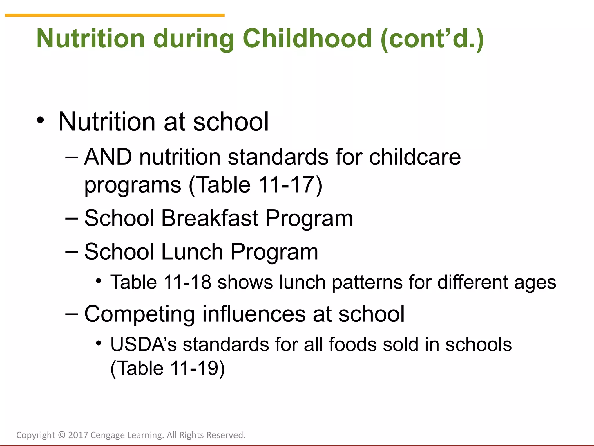 Chapter 11: Nutrition through the Life Span: Infancy, Childhood, and ...