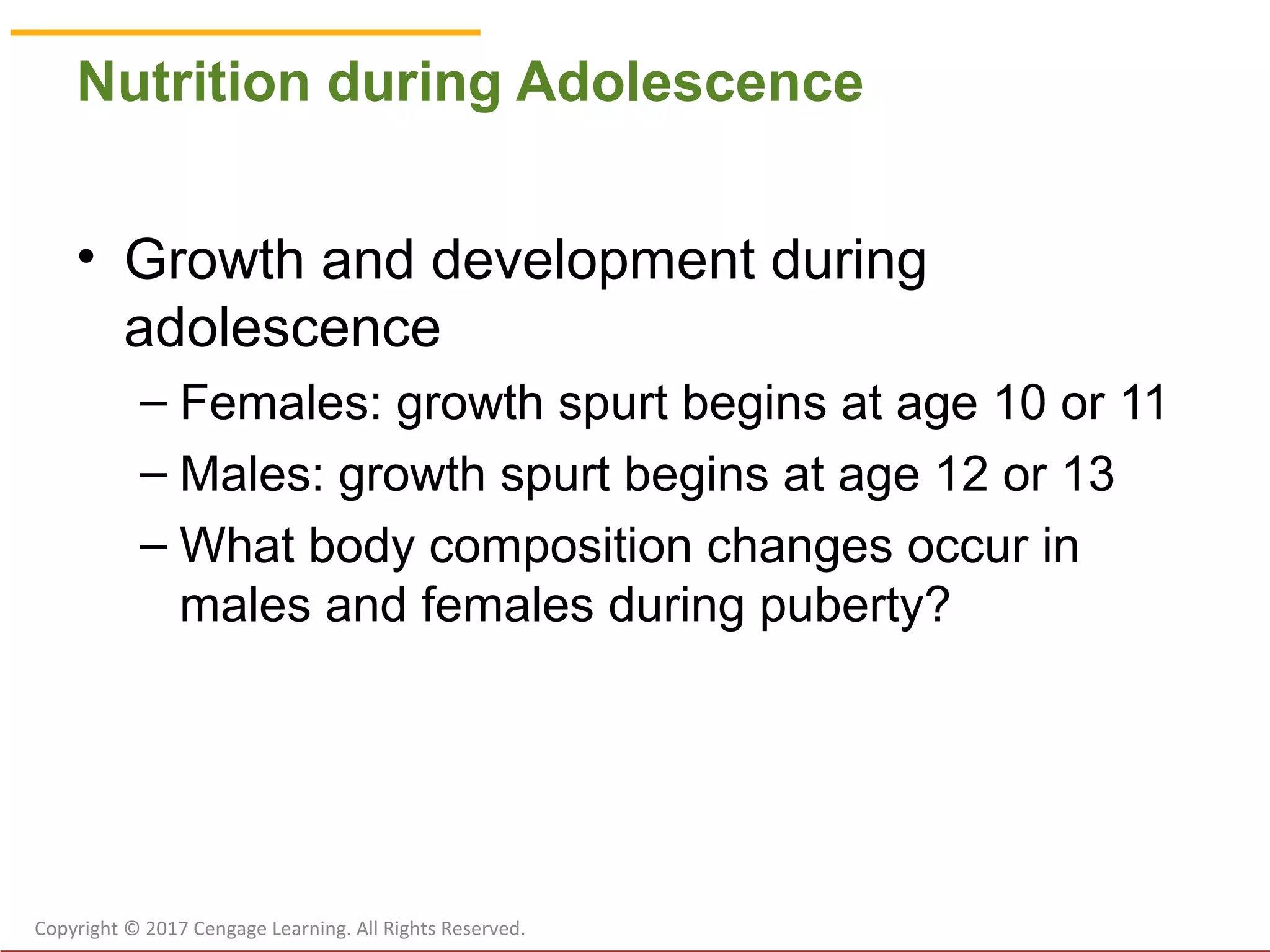 Chapter 11: Nutrition through the Life Span: Infancy, Childhood, and ...
