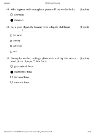 Chapter 11 force & pressure (QUIZ) | PDF