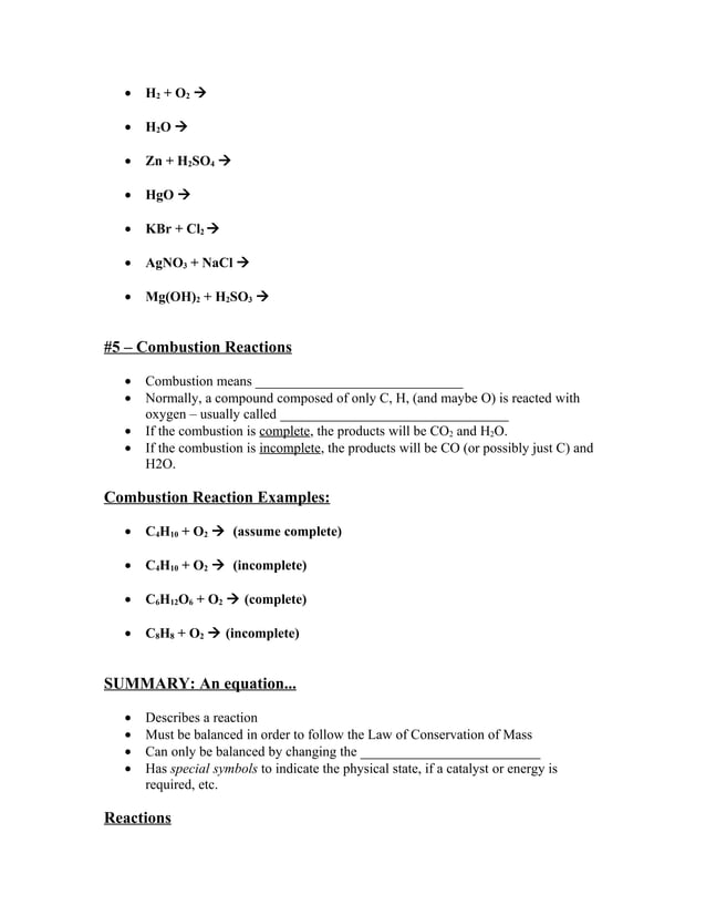 Chemistry - Chp 11 - Chemical Reactions - Notes | DOC