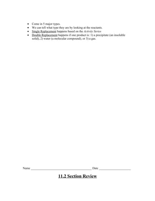 Chemistry - Chp 11 - Chemical Reactions - Notes | DOC