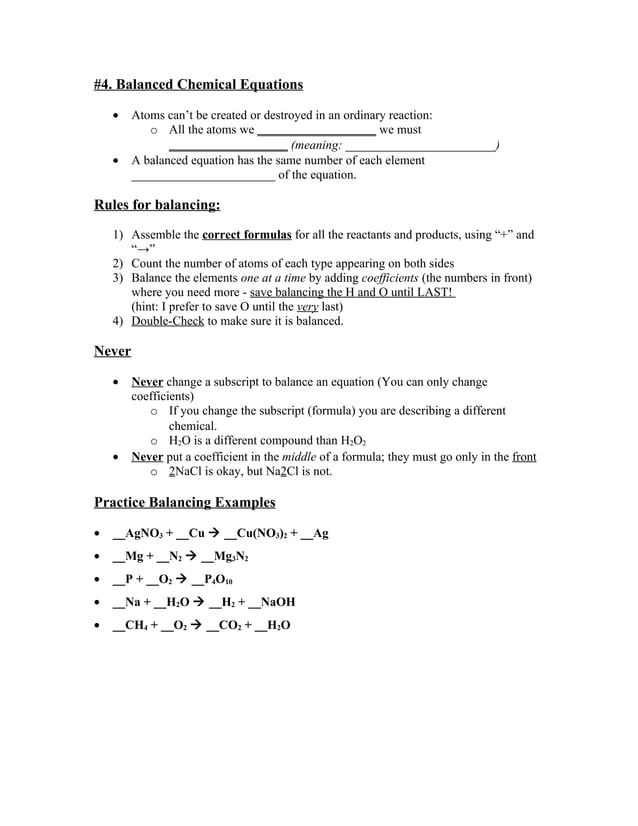 Chemistry - Chp 11 - Chemical Reactions - Notes | DOC