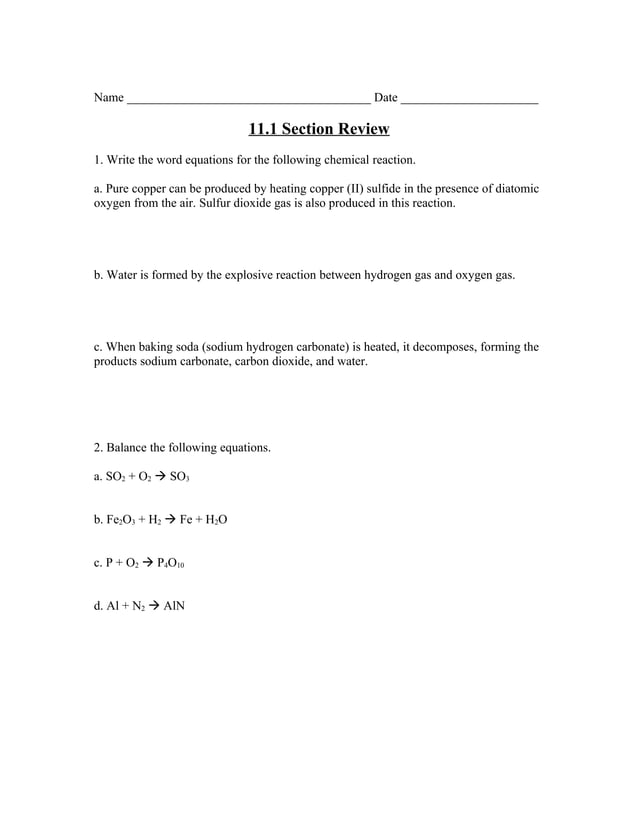 Chemistry - Chp 11 - Chemical Reactions - Notes | DOC
