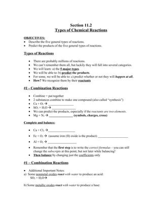Chemistry - Chp 11 - Chemical Reactions - Notes | DOC
