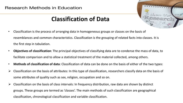 Chapter 11 Data Analysis Classification and Tabulation | PPTX | Science