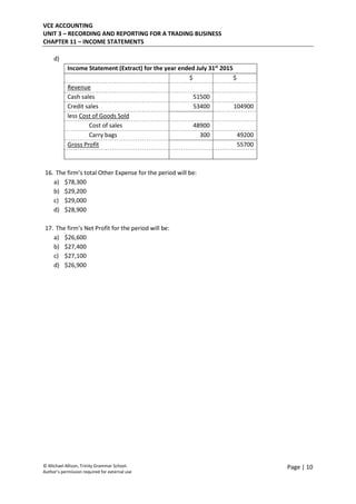 Chapter 11 Income Statements – Test | PDF