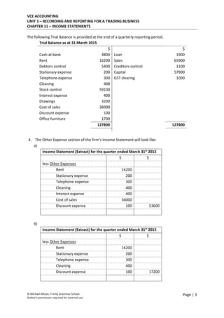 Chapter 11 Income Statements – Test | PDF
