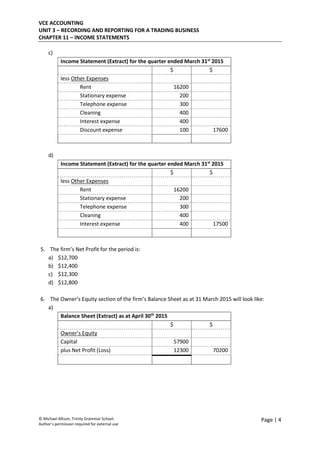 Chapter 11 Income Statements – Test | PDF