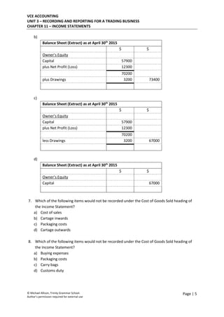 Chapter 11 Income Statements – Test | PDF