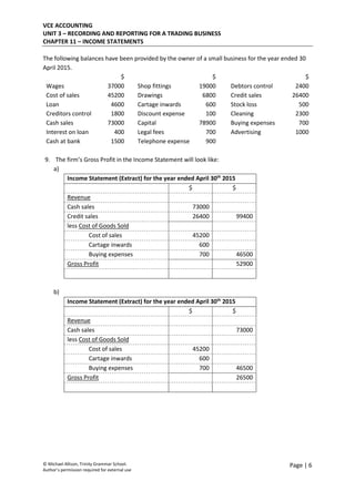 Chapter 11 Income Statements – Test | PDF