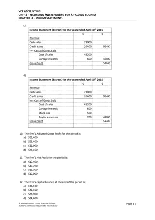 Chapter 11 Income Statements – Test | PDF