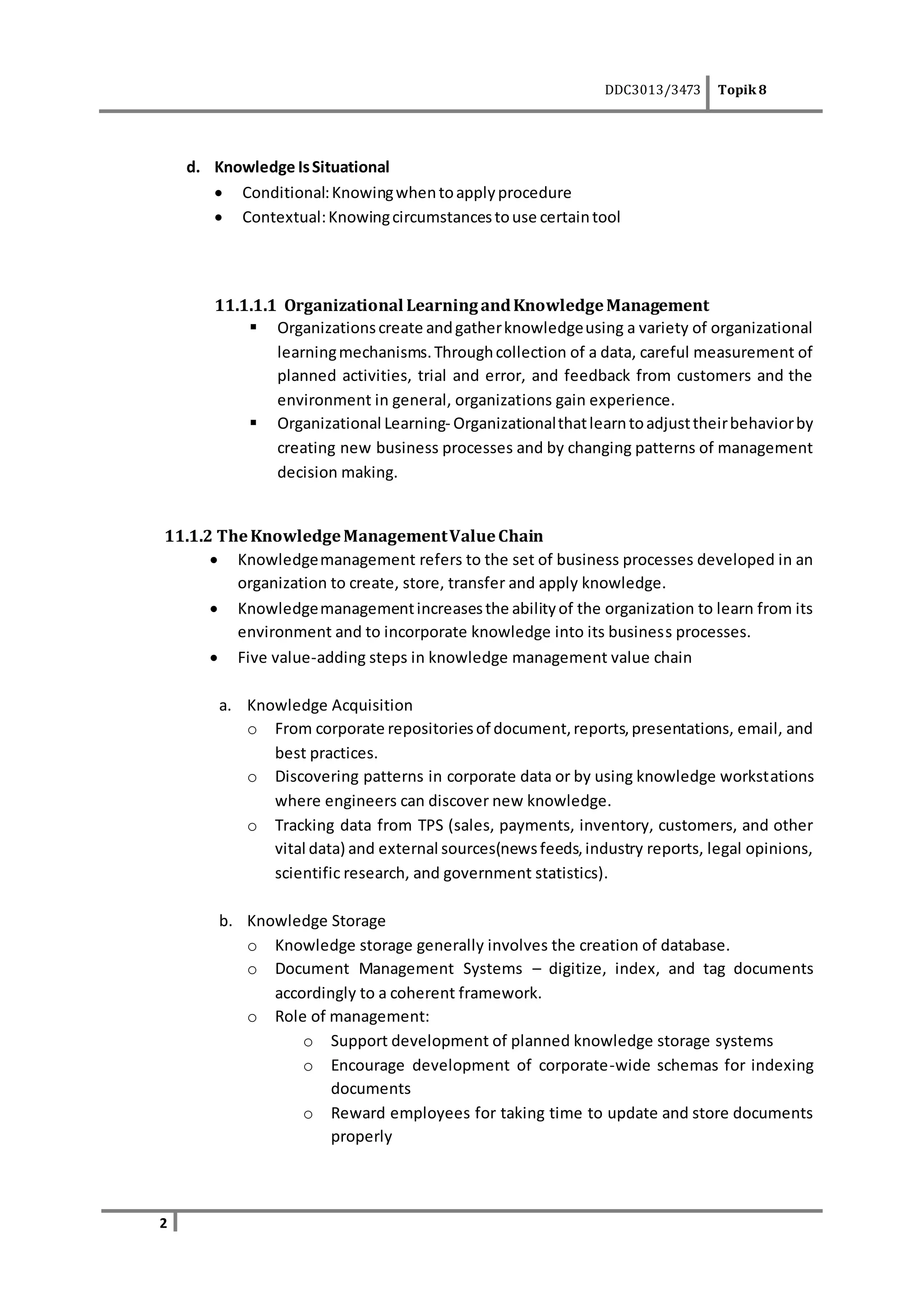 Chapter 11 managing knowledge MIS | DOCX