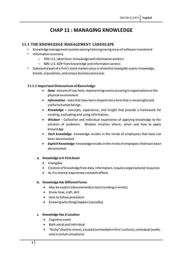 Chapter 11 managing knowledge MIS | DOCX