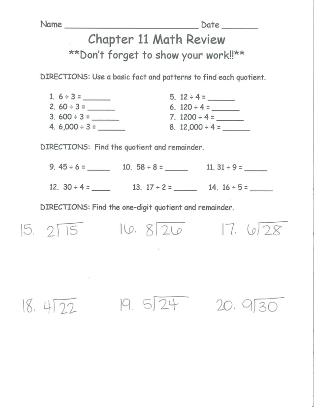 Chapter 11 Math Review | PDF