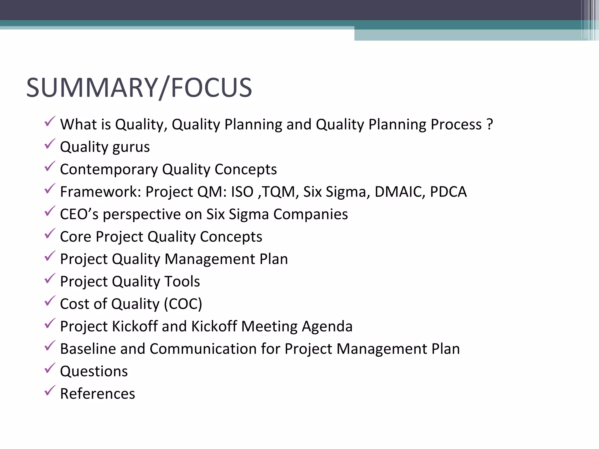 Project Quality Planning and KickOff | PPT