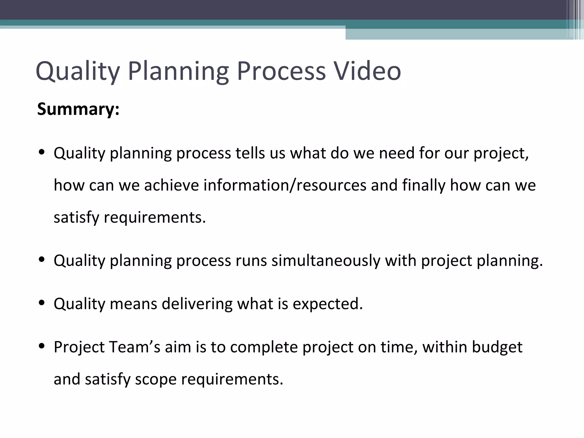 Project Quality Planning and KickOff | PPT