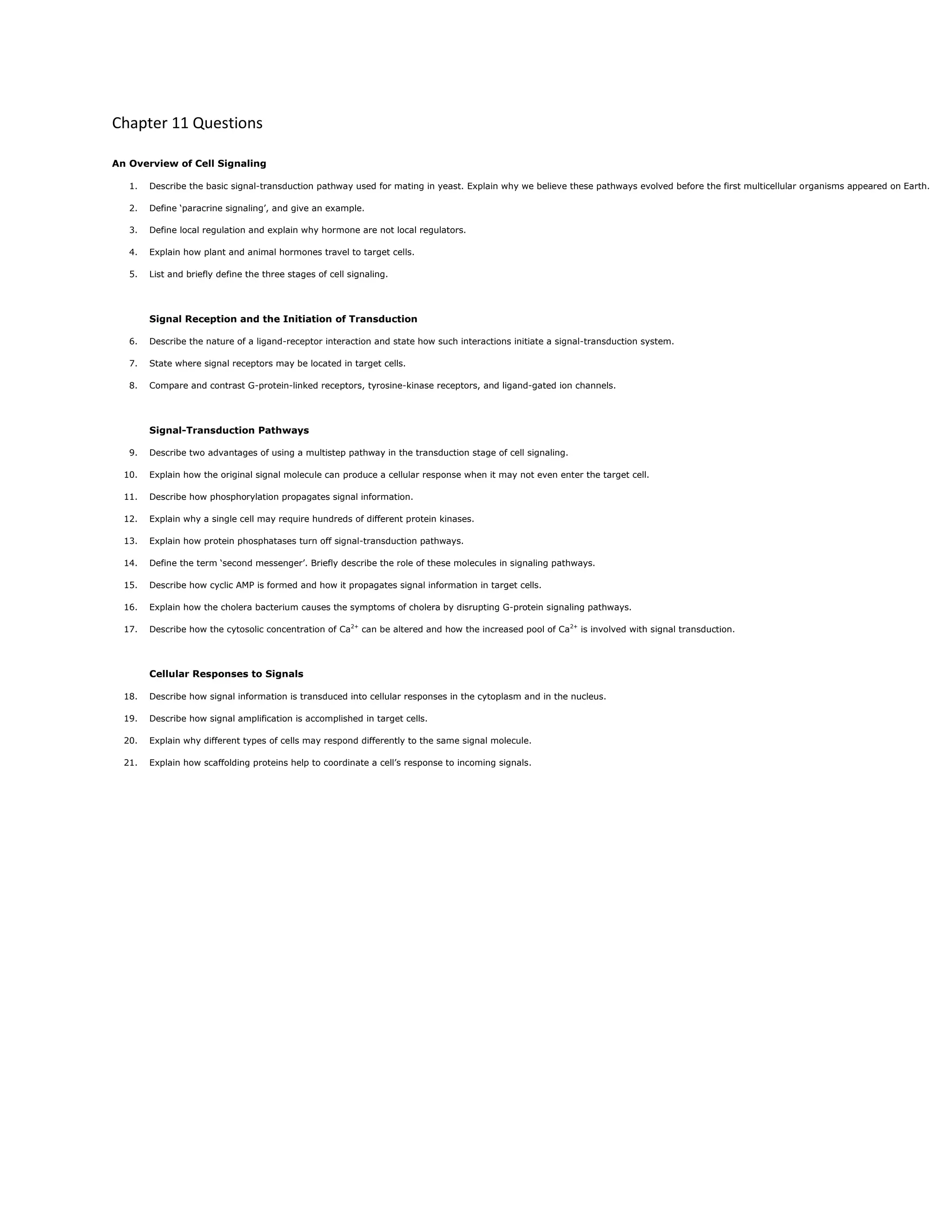 AP Biology Chapter 11 questions | DOCX