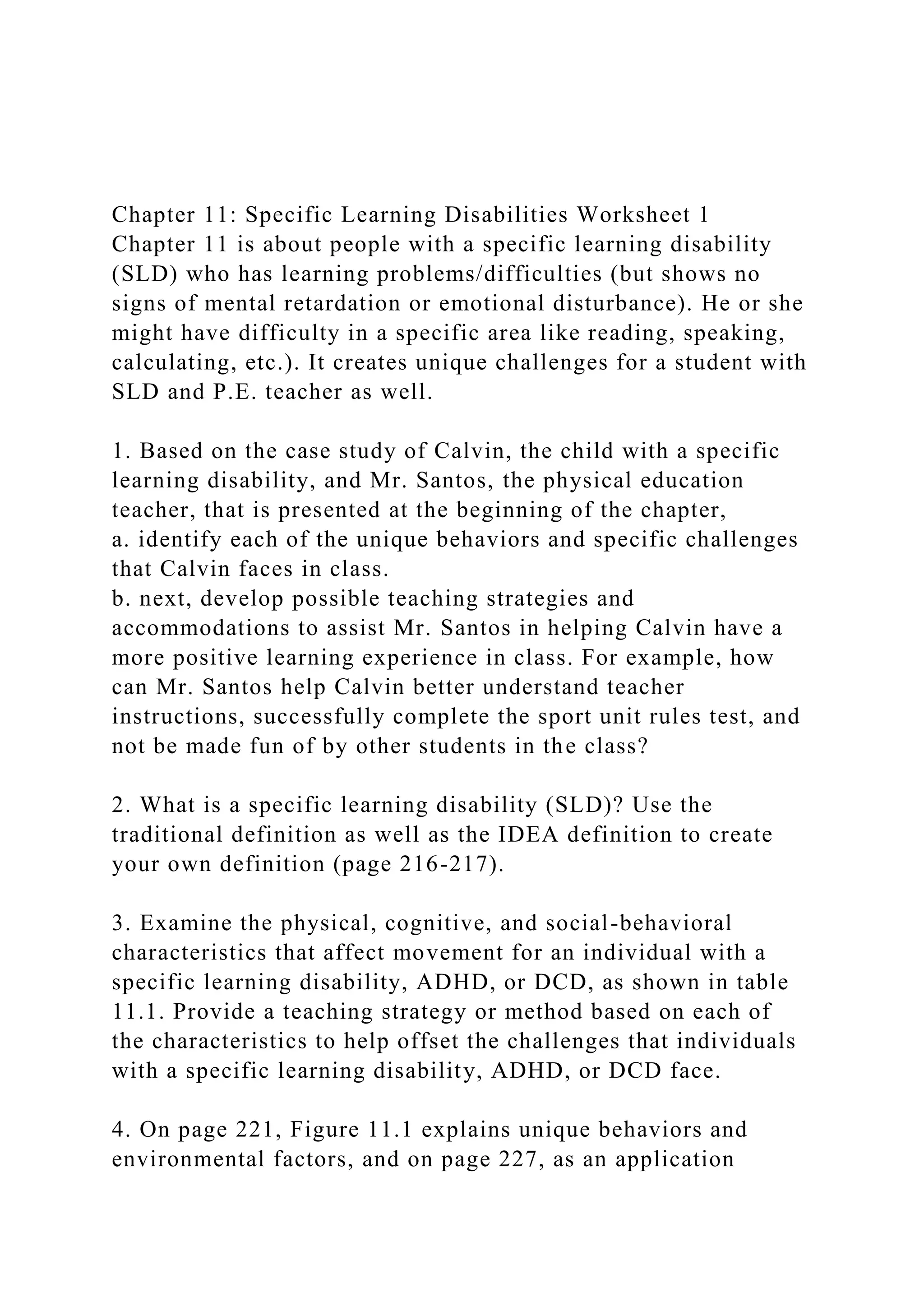 Chapter 11 Specific Learning Disabilities Worksheet 1Chapter .docx