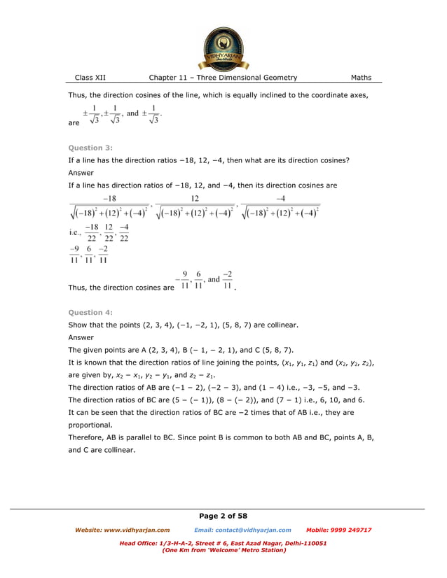 Chapter 11 three_dimensional_geometry | PDF