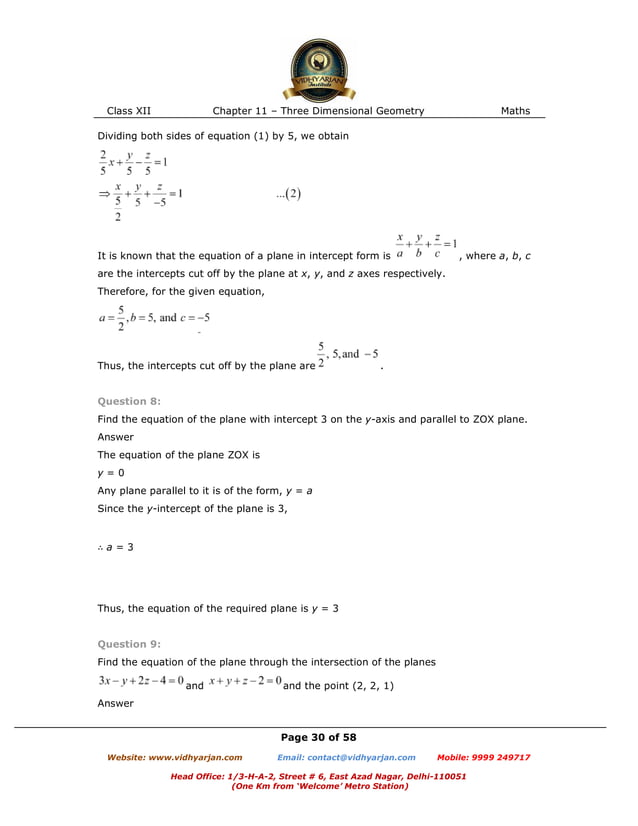 Chapter 11 three_dimensional_geometry | PDF