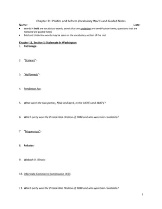 Chapter 11 vocabular words and guided notes | PDF