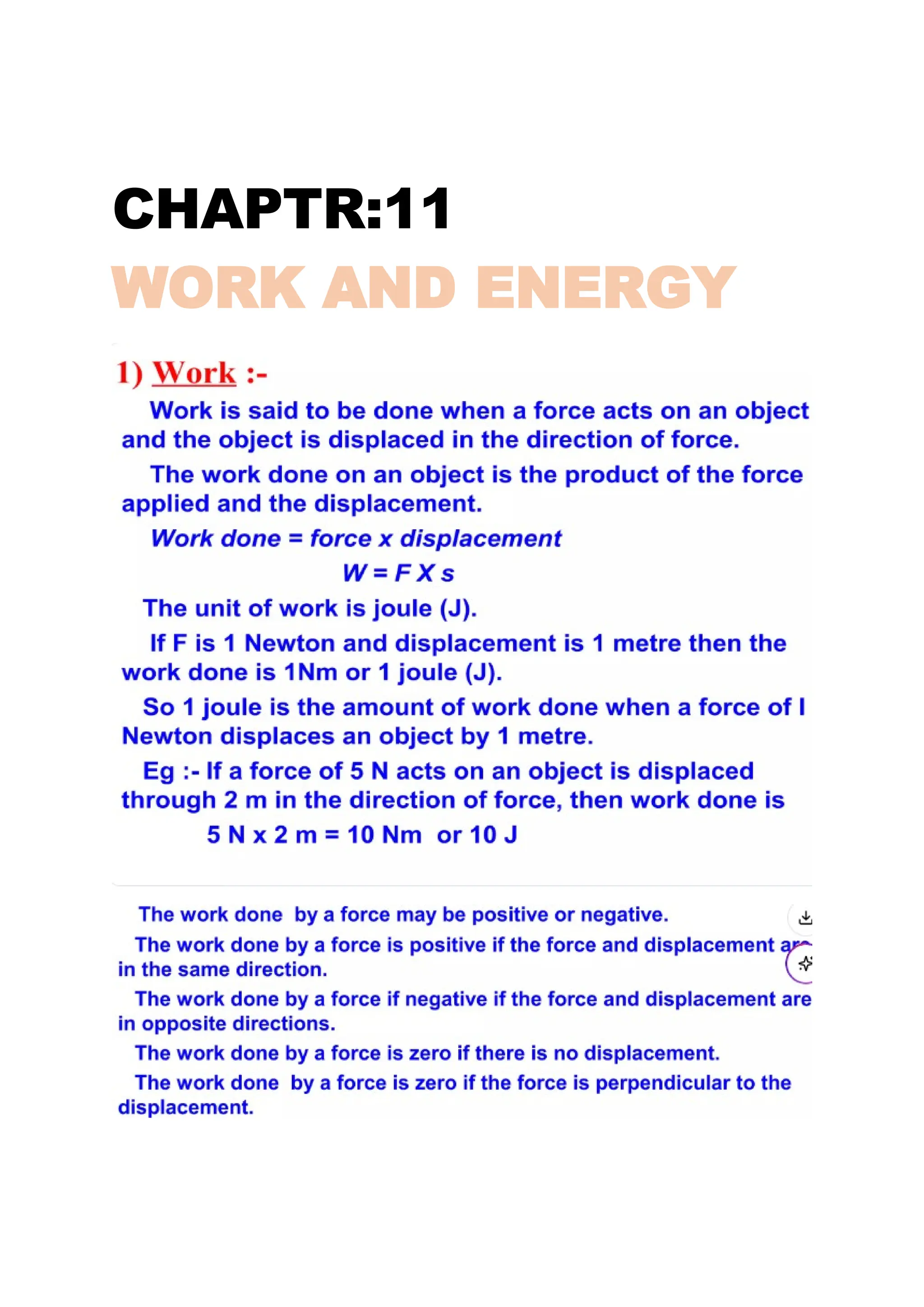 CHAPTER 11 WORK AD ENERGY SUMMARY AND IMPORTANT PARTS | DOCX