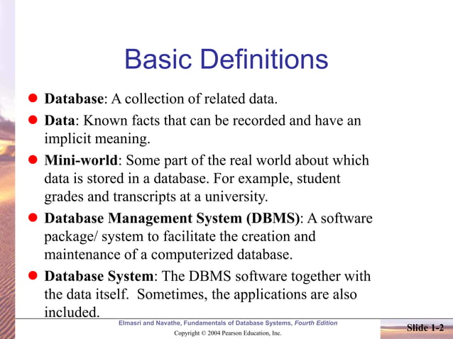 Elmasri Navathe DBMS Unit-1 ppt | PPT Elmasri Navathe DBMS Unit-1 ppt | PPT