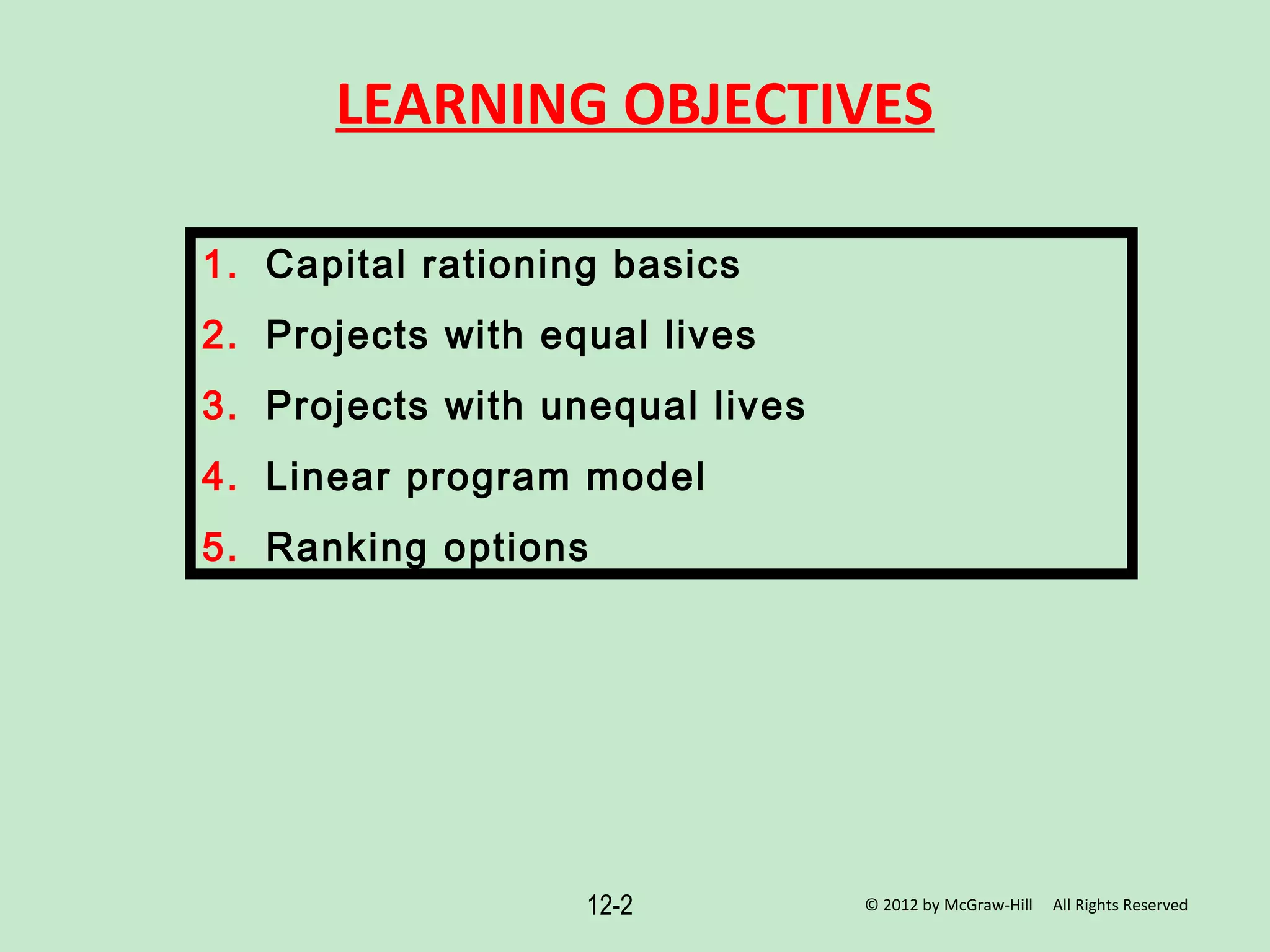 Chapter 12 independent projects & budget limitation | PPT