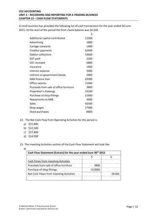 Chapter 12 Cash Flow Statements – Test | PDF