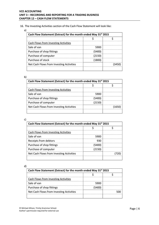 Chapter 12 Cash Flow Statements – Test | PDF