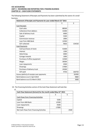 Chapter 12 Cash Flow Statements – Test | PDF