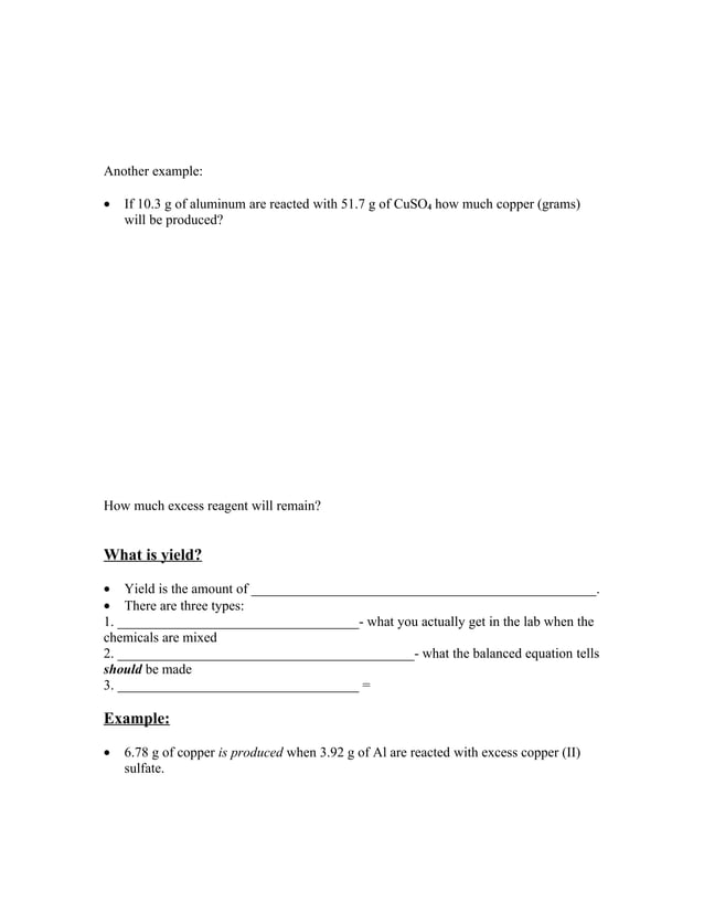 Chemistry - Chp 12 - Stoichiometry - Notes | PDF