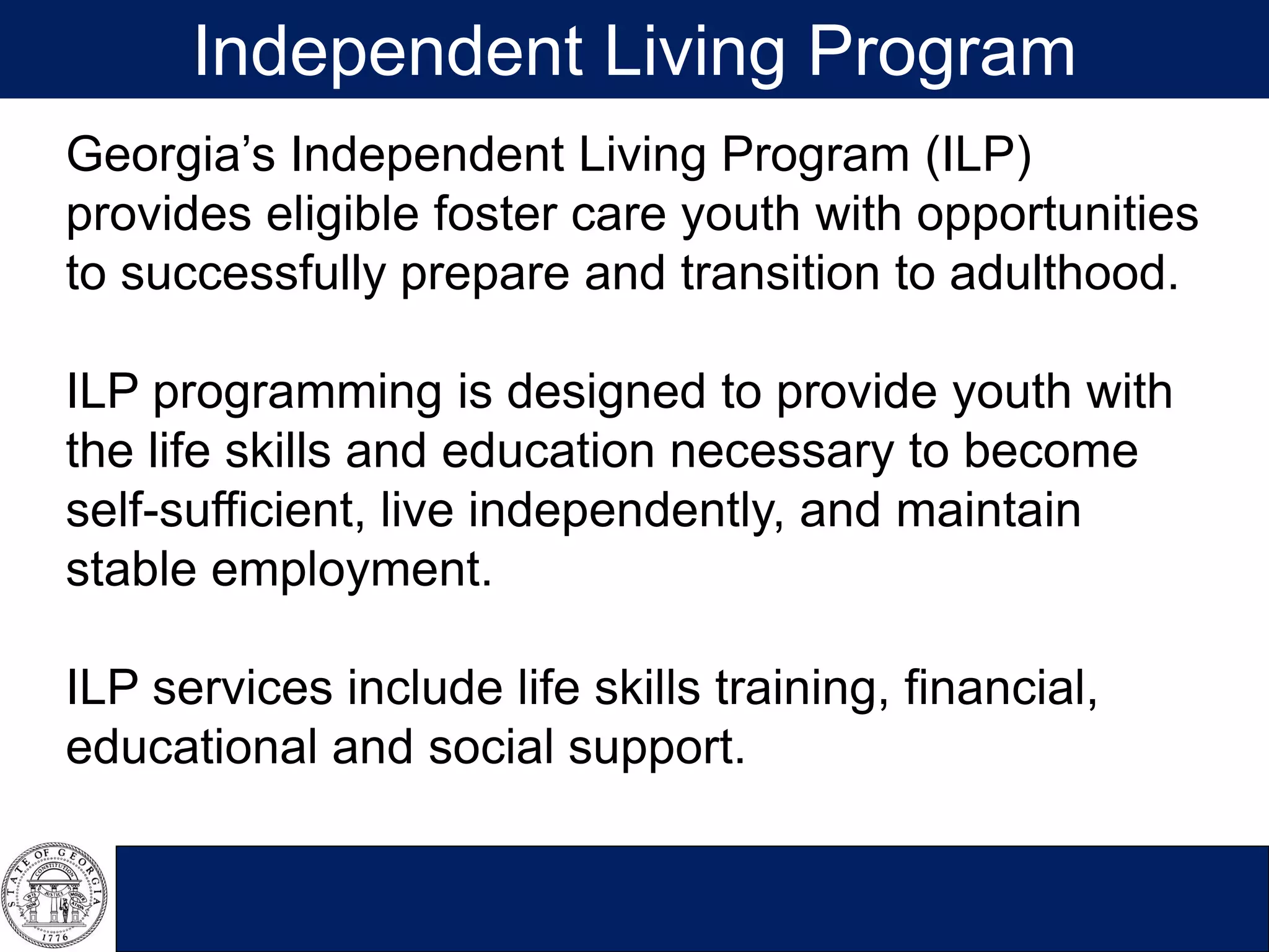 GA DFCS Child Welfare Policy Manual Chapter 13: Independent Living ...